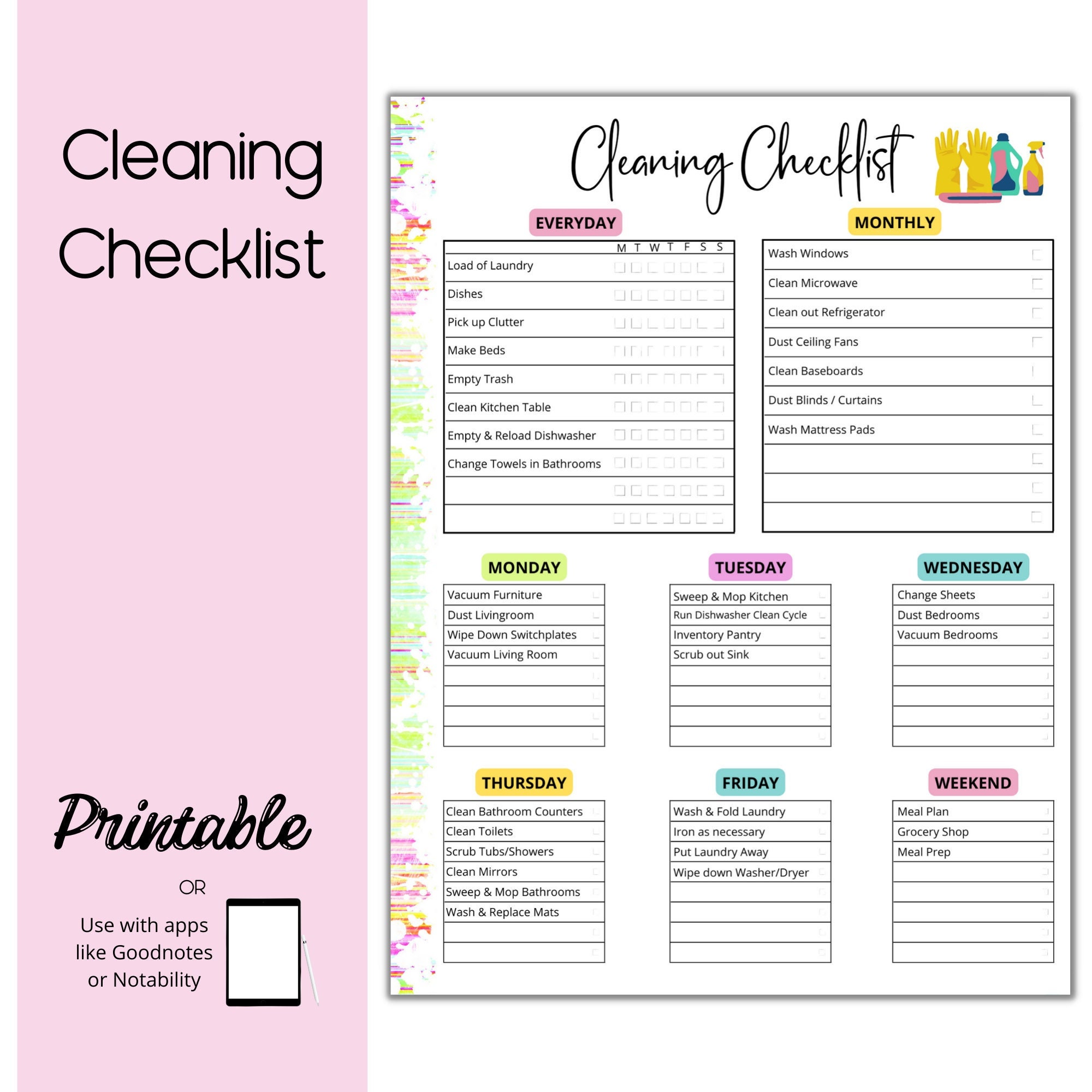 Cleaning Log Printable, Cleaning Tracker, Home Maintenance Printable ...