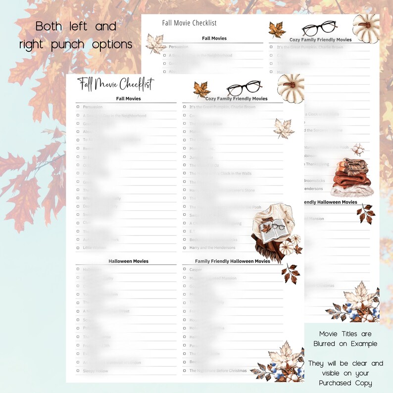 Fall Family Movie Night Checklist - Etsy