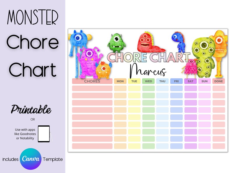 Printable Editable Chore Chart Bundle, Kids Chore Chart, Chore Chart ...