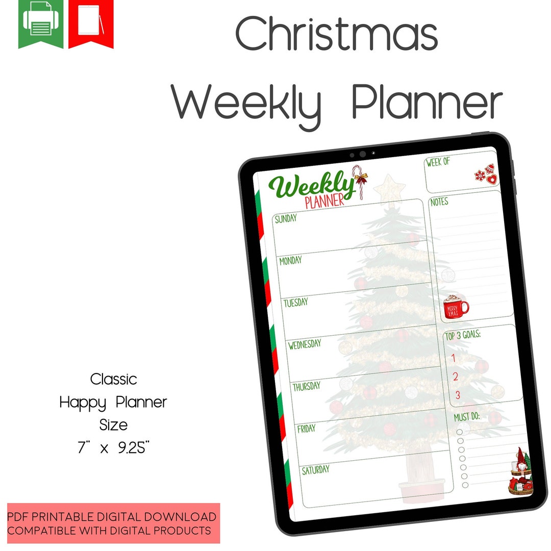 Christmas Weekly Planner Printable, Christmas Inserts, Holiday Planner ...