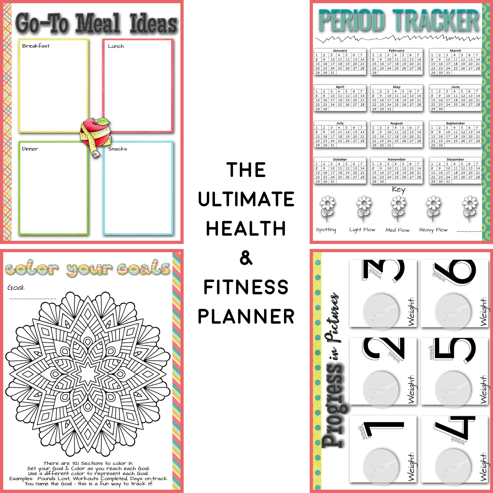 Fitness & Health Planner, Fitness Journal, Workout Log, Food, Calorie ...