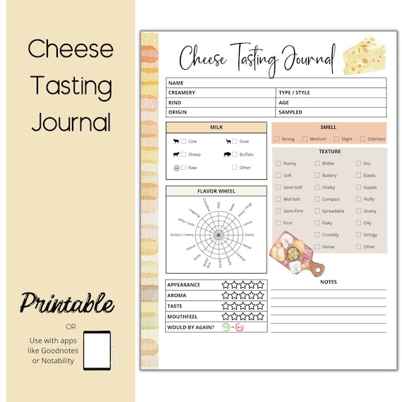 Cheese Tasting Notes Journal Printable - Etsy
