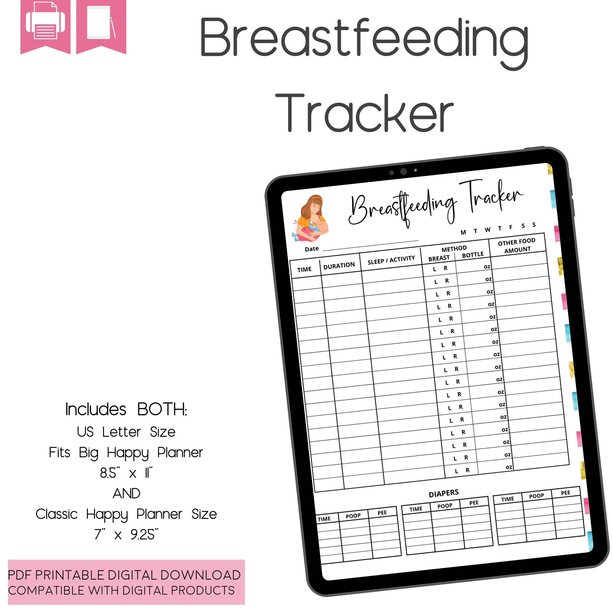 Breastfeeding Tracker, Nursing Tracker, Baby Log, Diaper Tracker, Gift ...