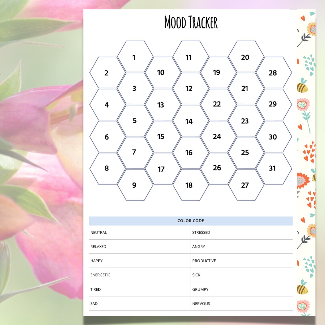 Mood Tracker, Wellness Tracker, Self Care Worksheet, Printable Classic ...