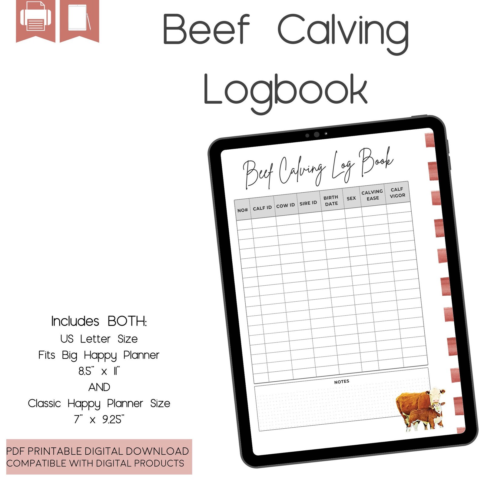 Beef Calving Logbook Cow Calf Record Book Cattle Record | Etsy