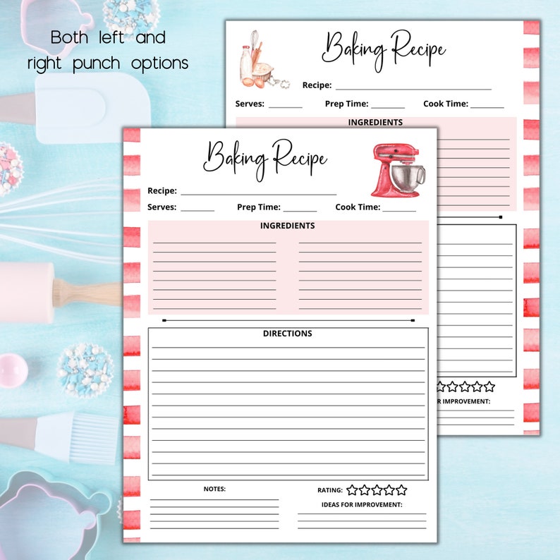 Baking Recipe Template, Printable Recipe Book, Editable Recipe Binder ...