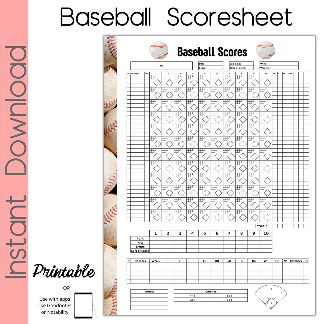 Hoja de puntuación de béisbol, Hoja de puntuación de softbol, Hoja de ...
