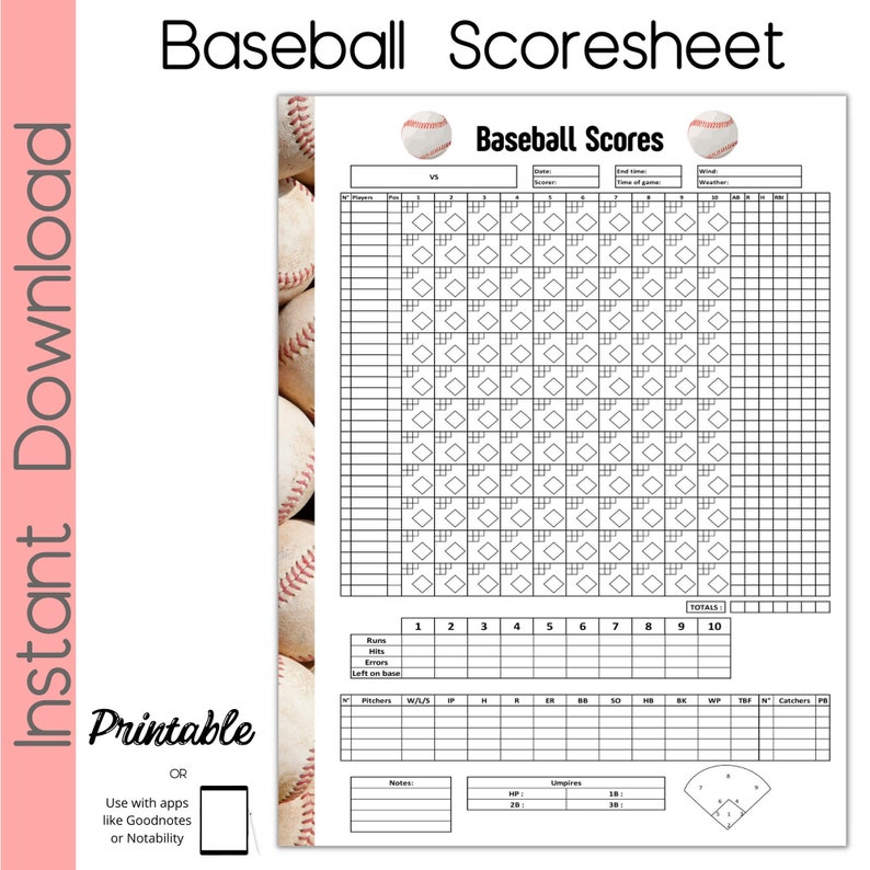Baseball Scoresheet, Softball Scoresheet, Printable Scoresheet - Etsy