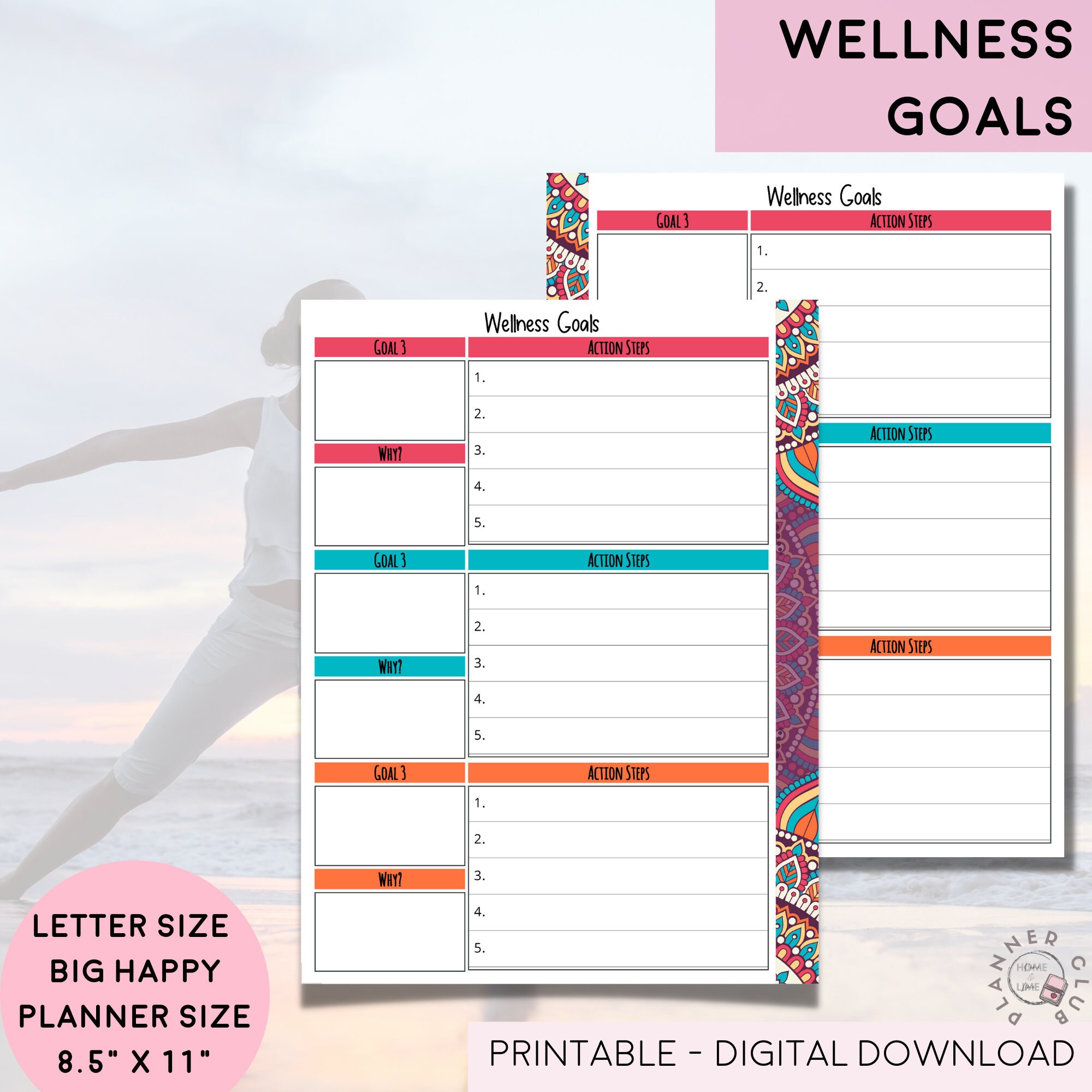 Wellness Goal Tracker Printable Letter Size Big HP - Etsy