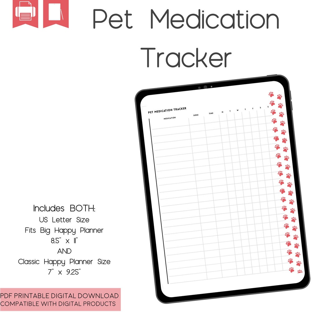 Daily Pet Medication Tracker, Pet Printable, Dog Medicine Tracker, Cat ...