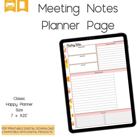 Meeting Notes Planner Page Printable Work Organizer Classic | Etsy
