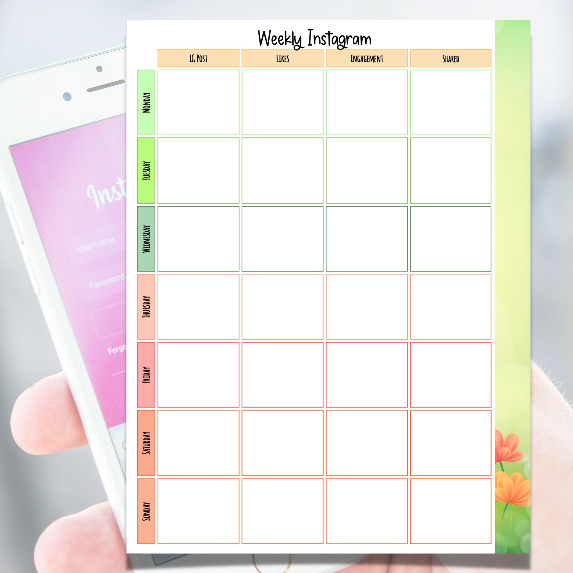 Weekly Instagram Tracker, Printable, Letter Size, Big HP - Etsy Canada