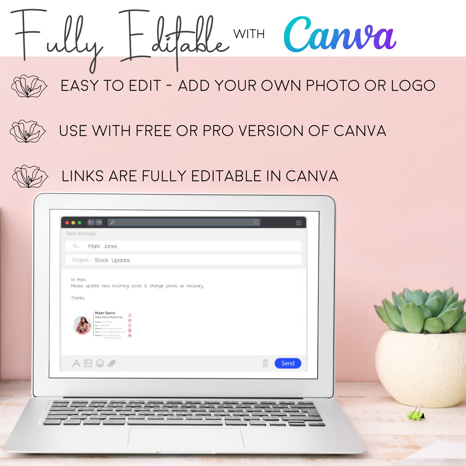 Email Signature Template, Editable Canva Signature Design. Pastel ...
