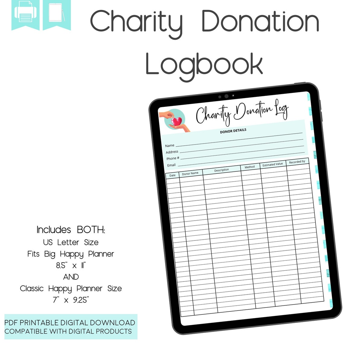 Charity Donation Log, Printable Donation Tracker - Etsy