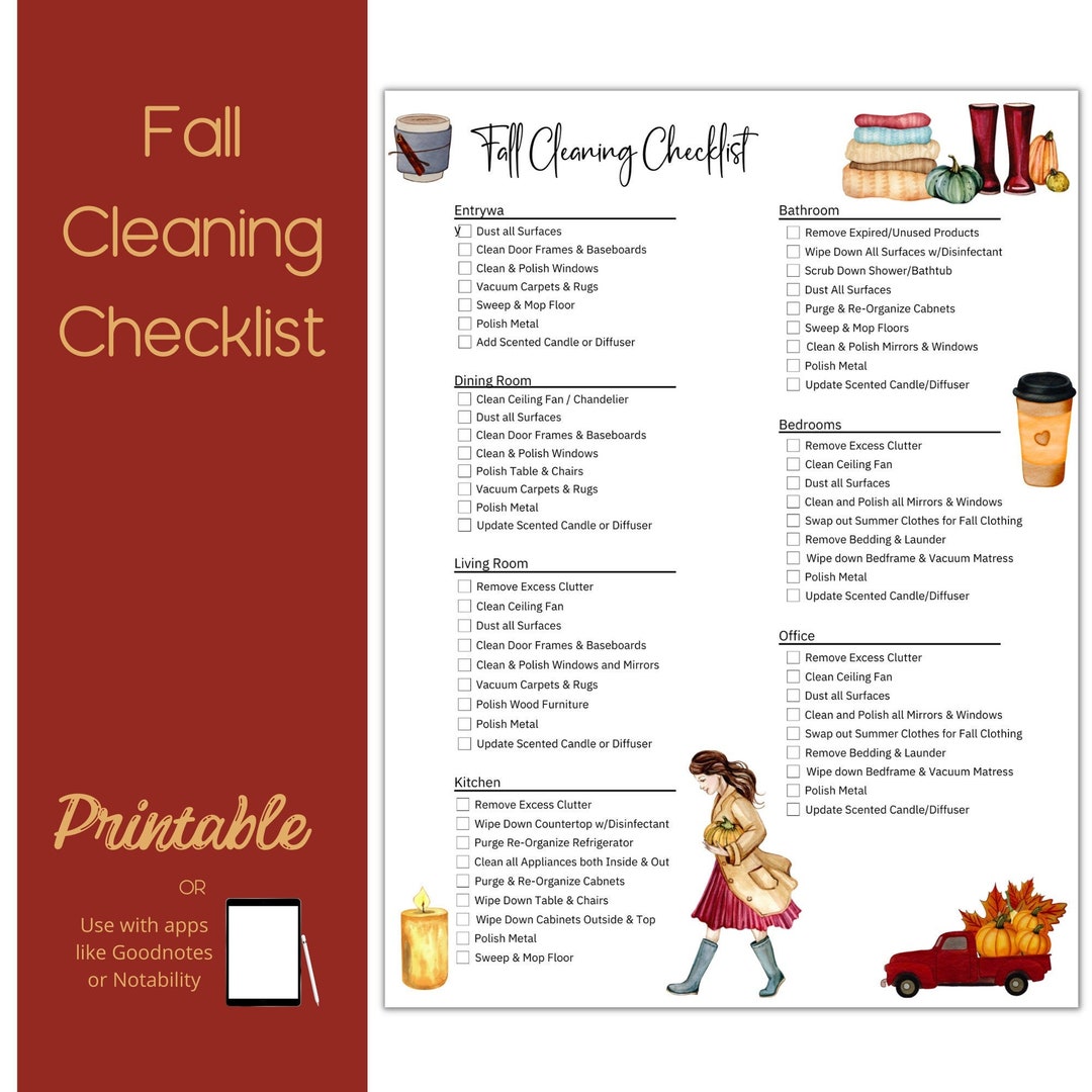 Fall Cleaning Checklist, Autumn Cleaning Checklist - Etsy