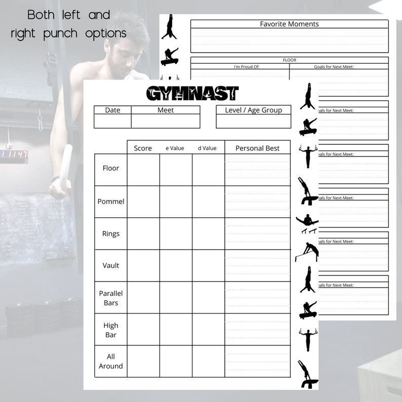 Men's Gymnastics Scorebook, Printable Scorebook, Gymnastics Printable ...