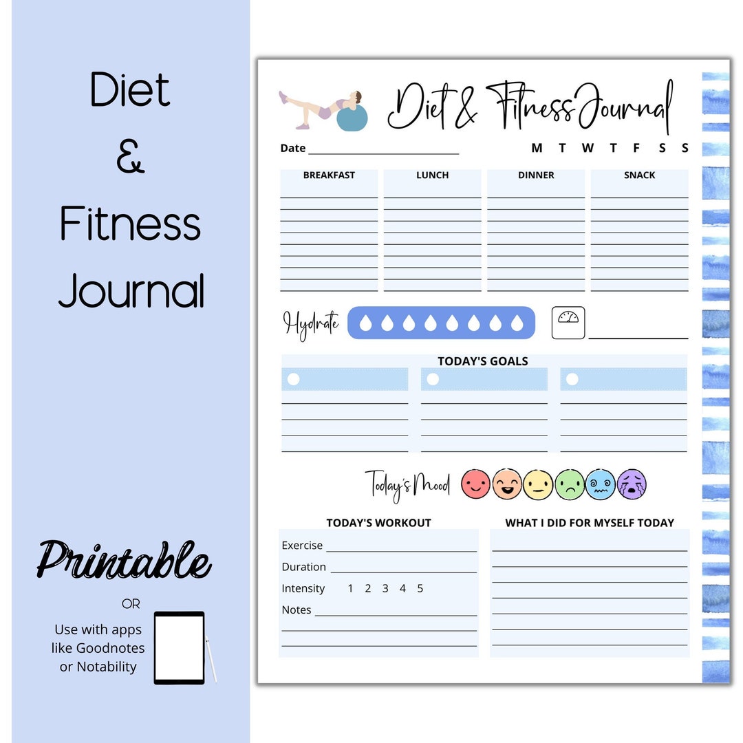 Diet and Workout Journal, Food and Fitness Journal, Workout Planner ...