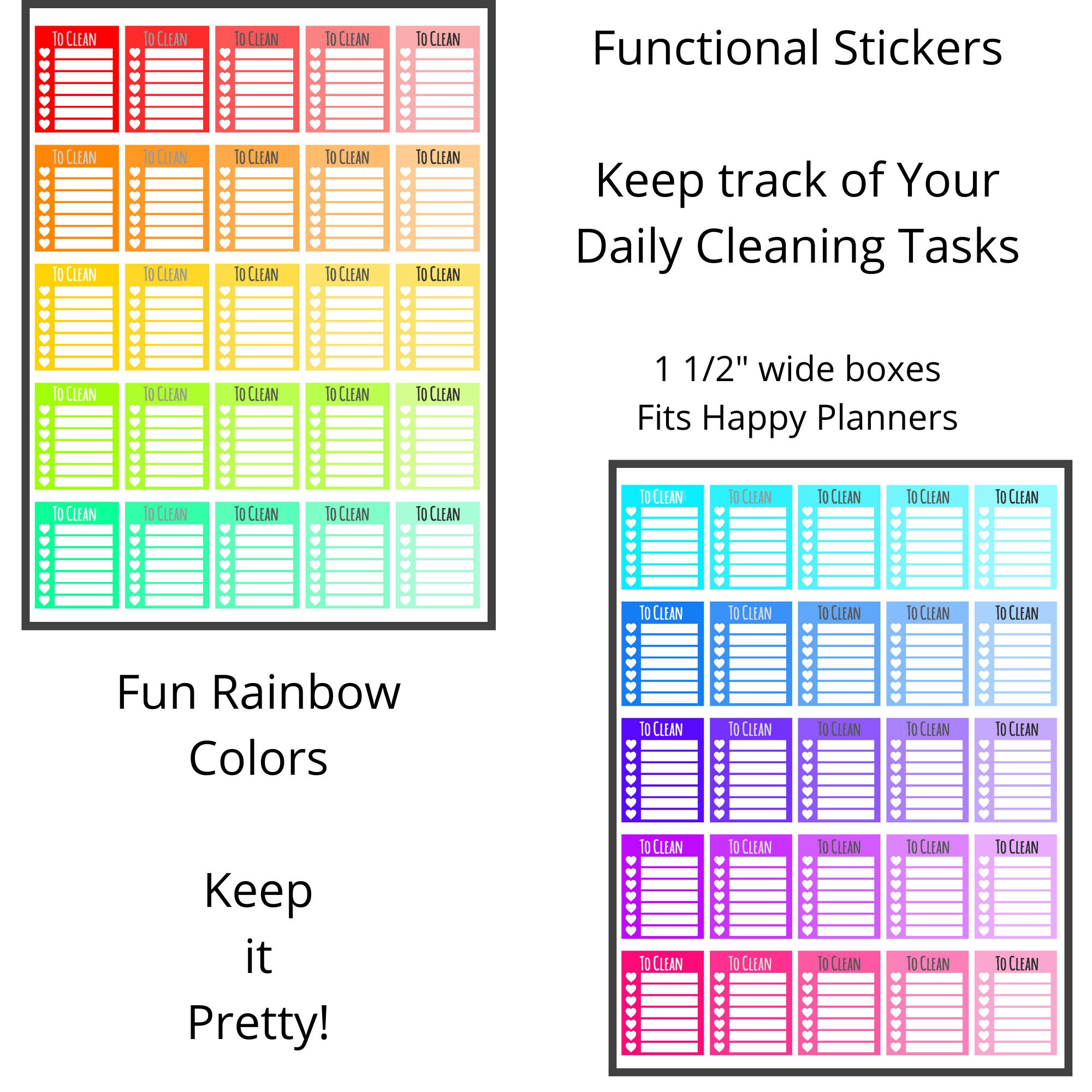 Printable Daily Cleaning Checklist Sticker, Cleaning Stickers, Full Box ...