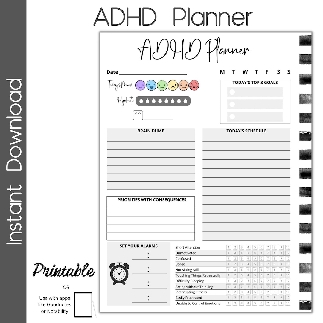 ADHD Symptom Tracker, Mental Health, ADHD Medication Tracker, Printable ...