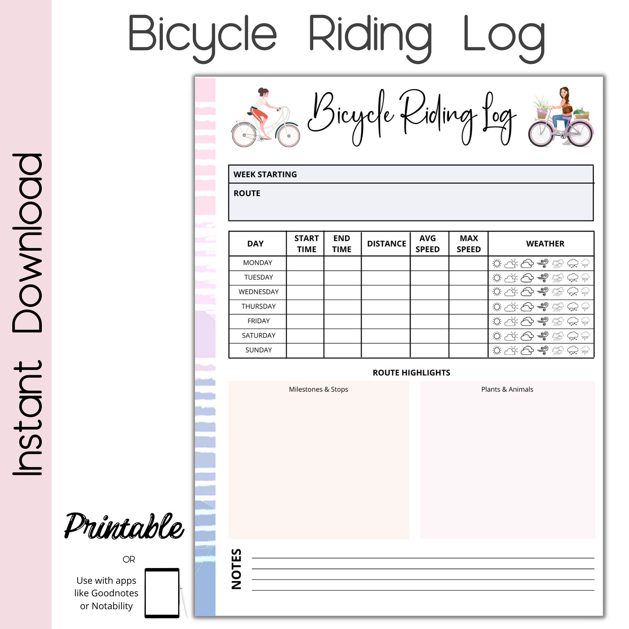 Bicycle Riding Log, Cycling Journal - Etsy