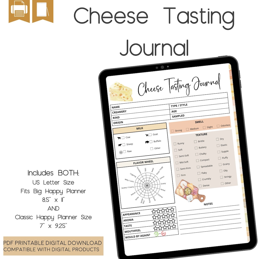 Cheese Tasting Notes Journal Printable - Etsy