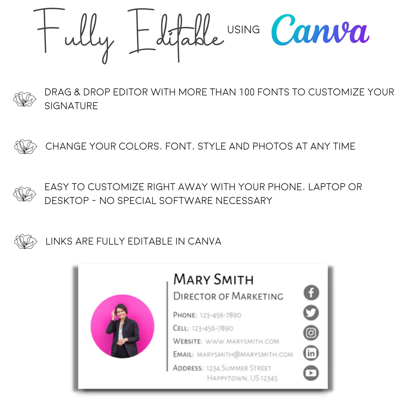 Email Signature, Email Signature Template, Editable Canva Signature ...