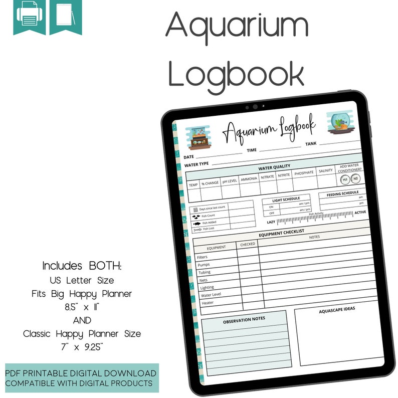 Aquarium Logbook, Fish Tank Logbook, Aquarium Maintenance Log, Aquarium ...