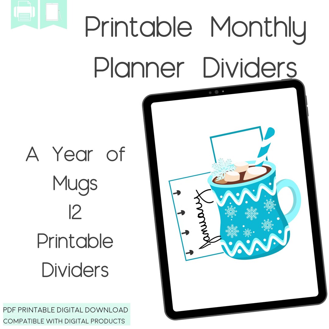 Set of 12 Monthly Mug Planner Dividers, Planner Accessories, Printable ...