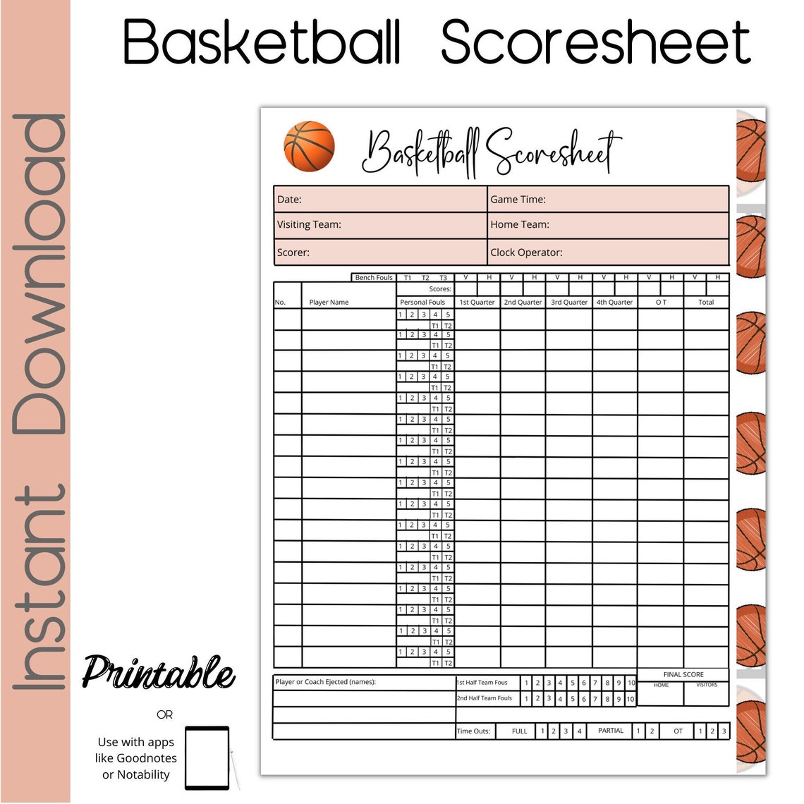 Printable Basketball Score Sheet - Track Your Games With Ease - Etsy