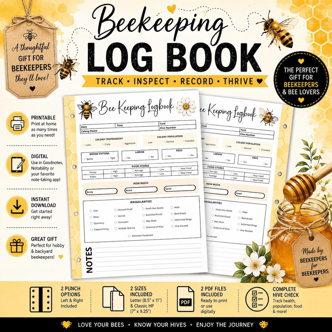 Beekeeping Log Book Printable, Beekeeper Gift, Hive Inspection ...