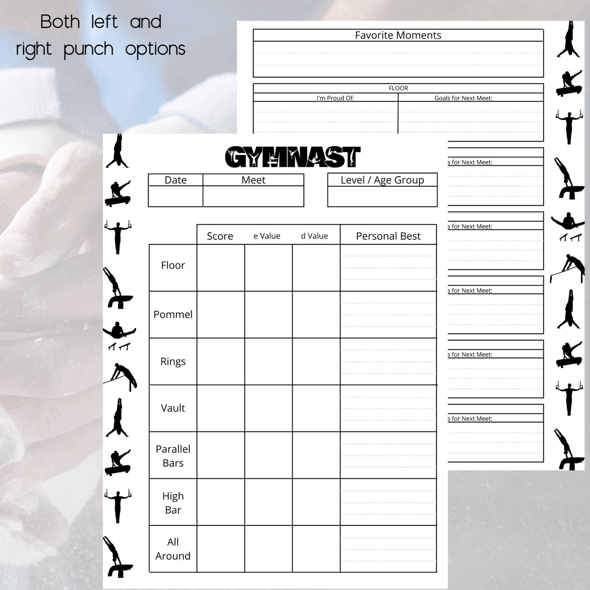 Men's Gymnastics Scorebook, Printable Scorebook, Gymnastics Printable ...