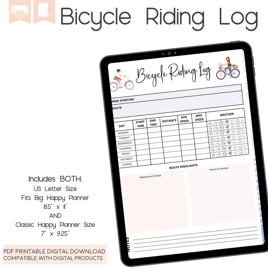 Bicycle Riding Log, Cycling Journal - Etsy