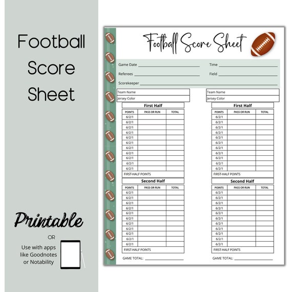 Football Score Card Football Scoresheet - Etsy