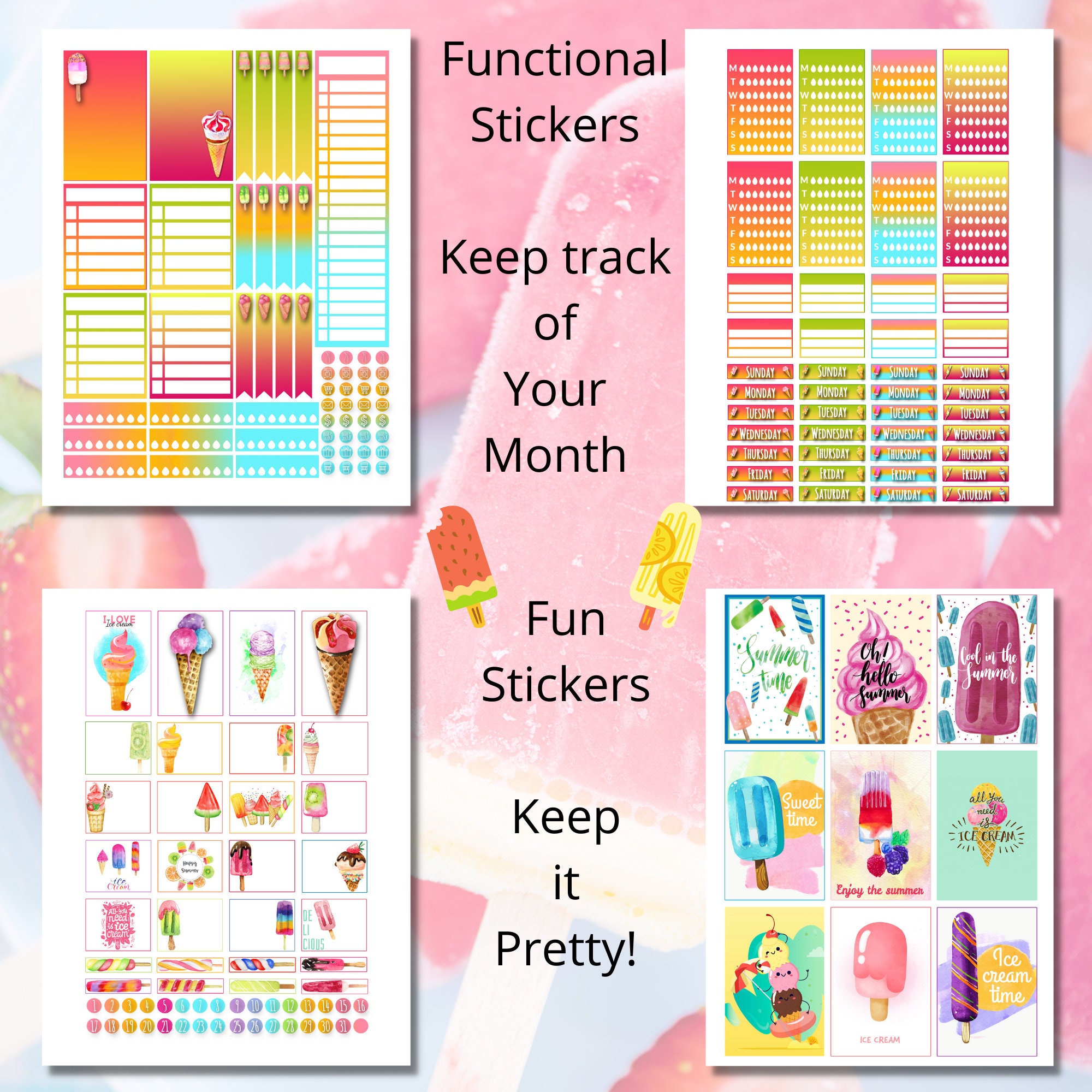 Printable Summer Monthly Planner Stickers Fits Happy Planner - Etsy