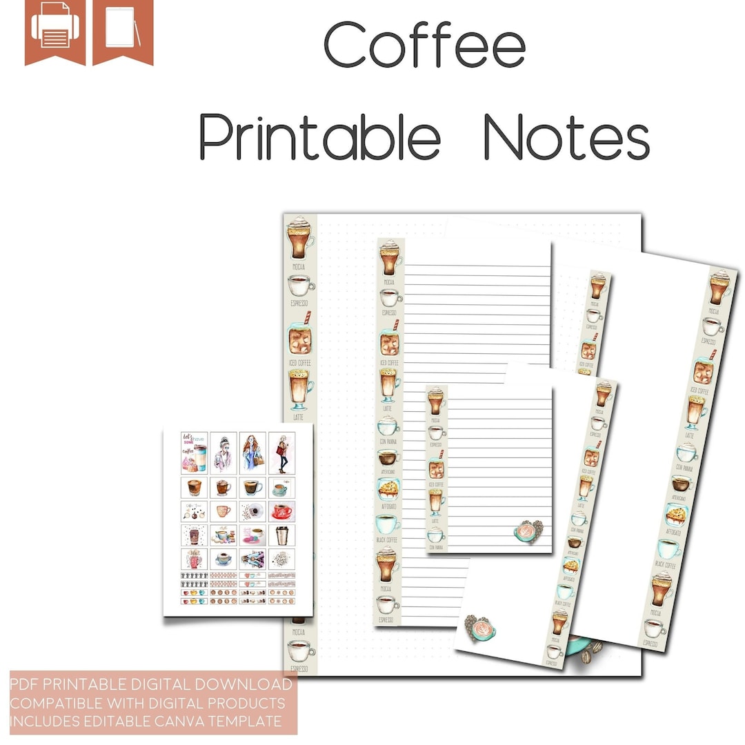 Coffee Themed Happy Planner Notes W/ Stickers, Printable, Add Kick to ...