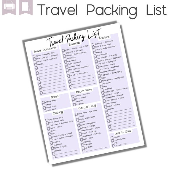 Travel Packing List Compatible With Goodnotes Notability and - Etsy