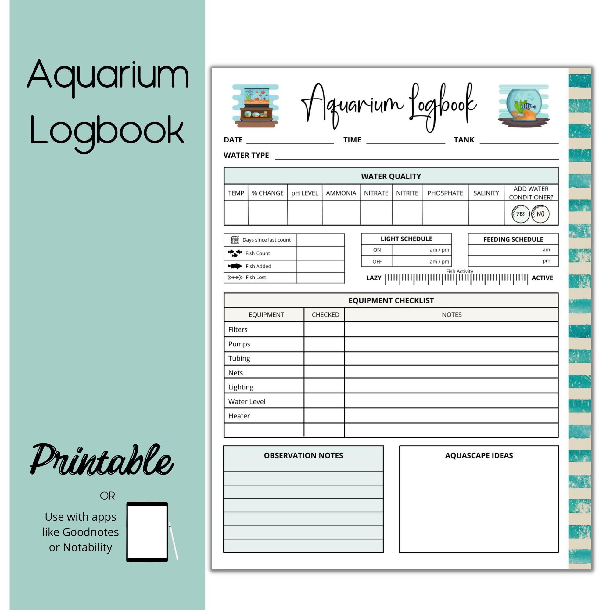 Aquarium Logbook Fish Tank Logbook Aquarium Maintenance Log - Etsy Sweden