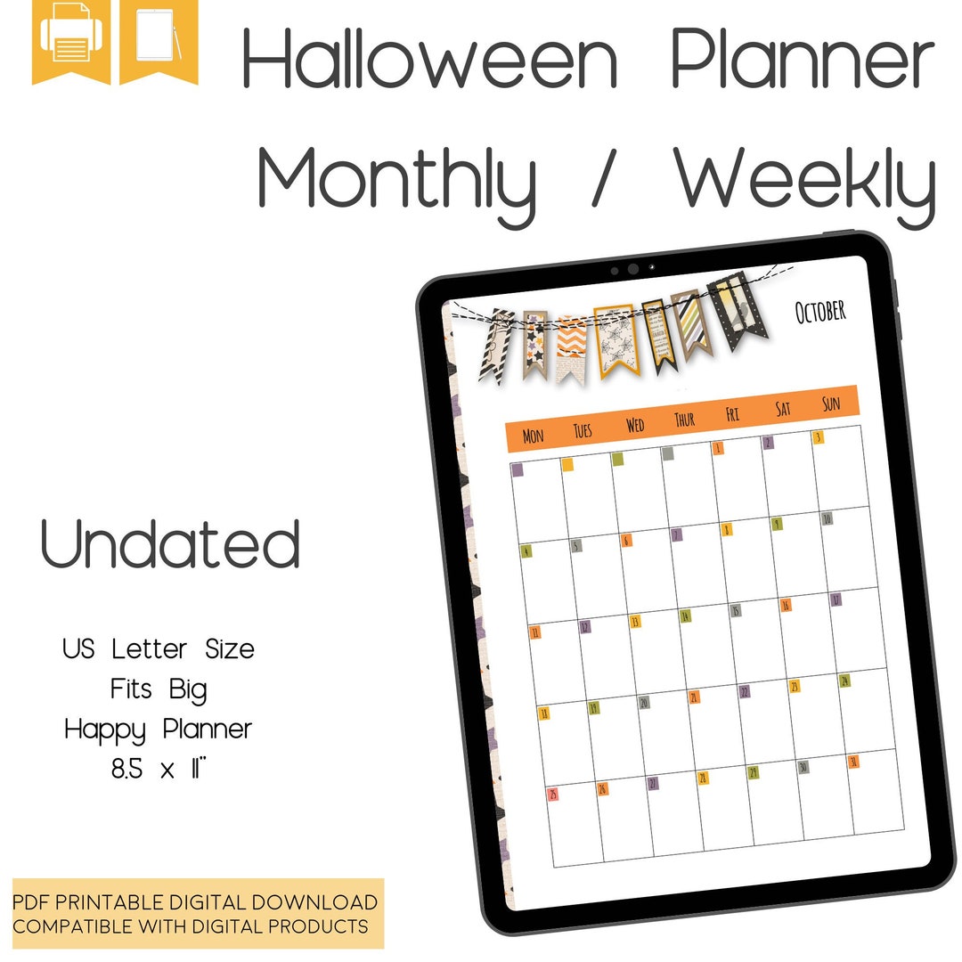 Halloween Planner Printable, Halloween Schedule, Monthly Planner, Daily ...