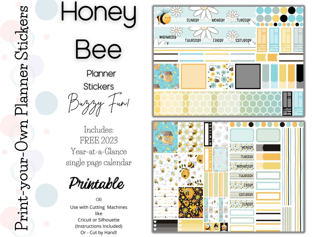 Printable and Digital Honeybee Planner Stickers - Bee-themed Planner ...