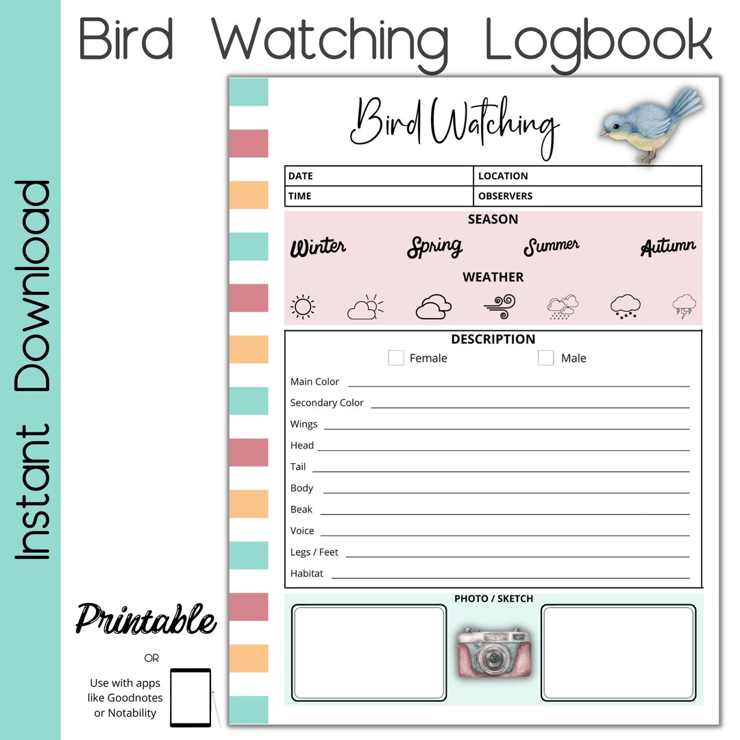 Bird Watching Log Book, Homeschool Bird Log, Bird Journal, Bird Watch ...