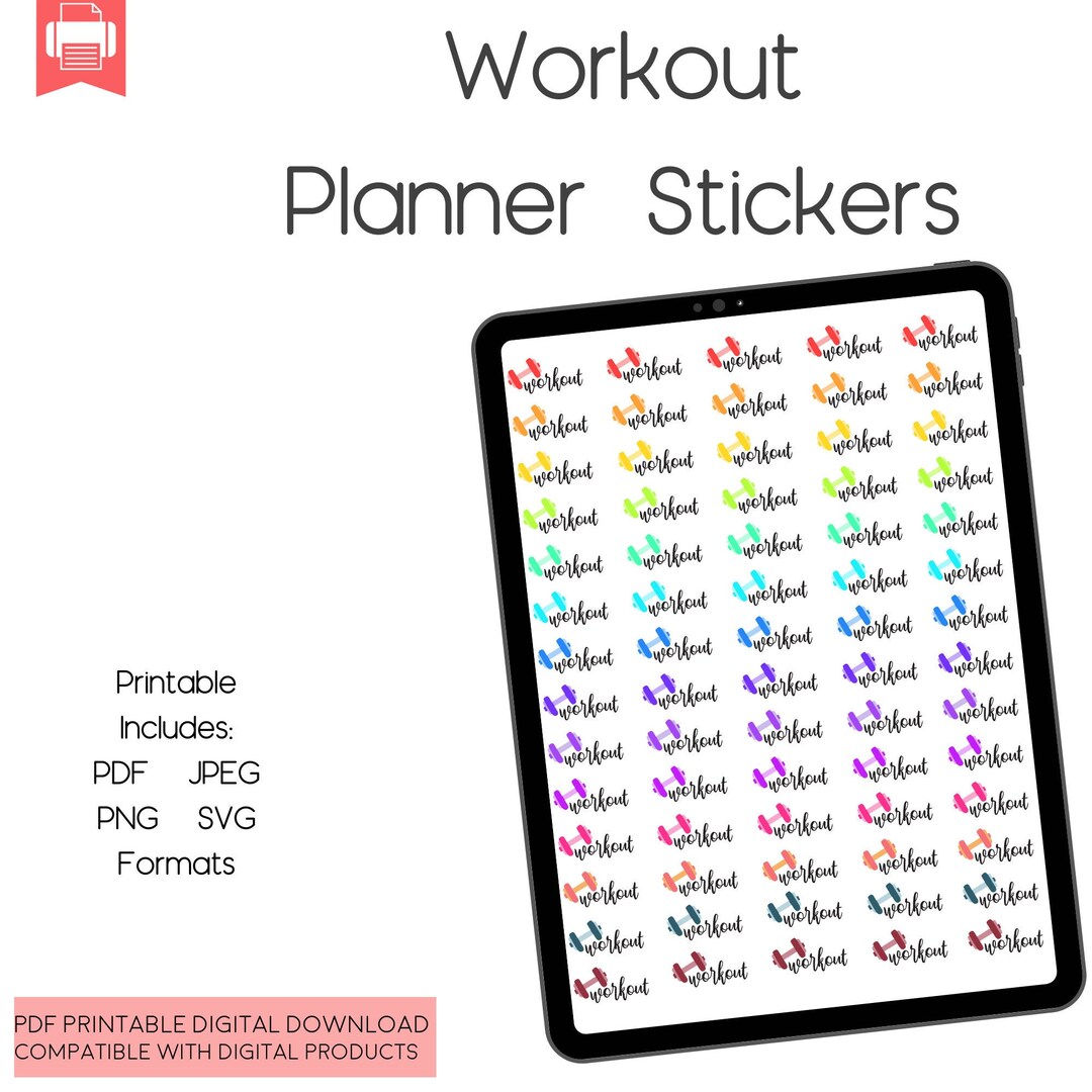 Printable Workout Stickers, Fitness Stickers, Gym Stickers, Cute ...