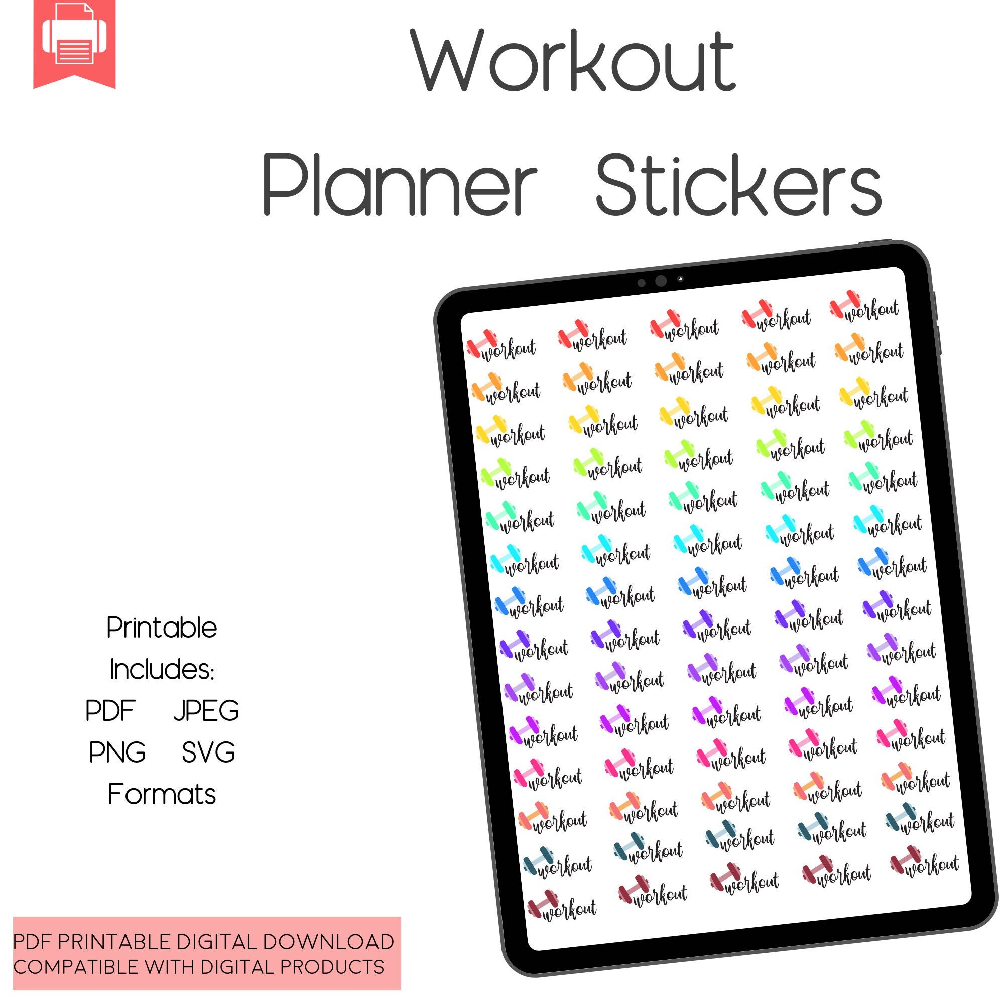 Printable Workout Stickers, Fitness Stickers, Gym Stickers, Cute ...