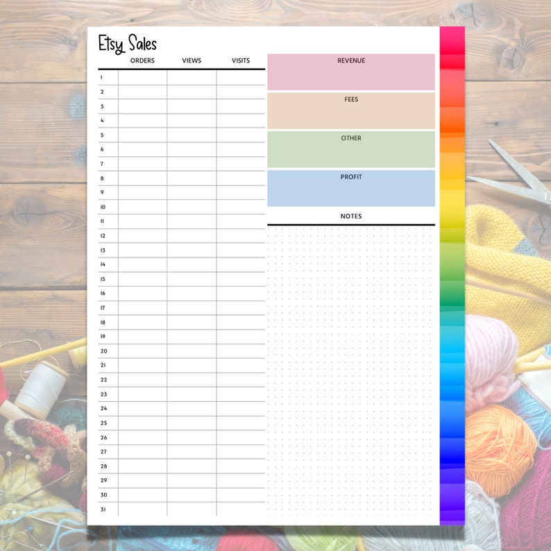 Etsy Sales Tracker, Printable Planner Page, Classic HP - Etsy