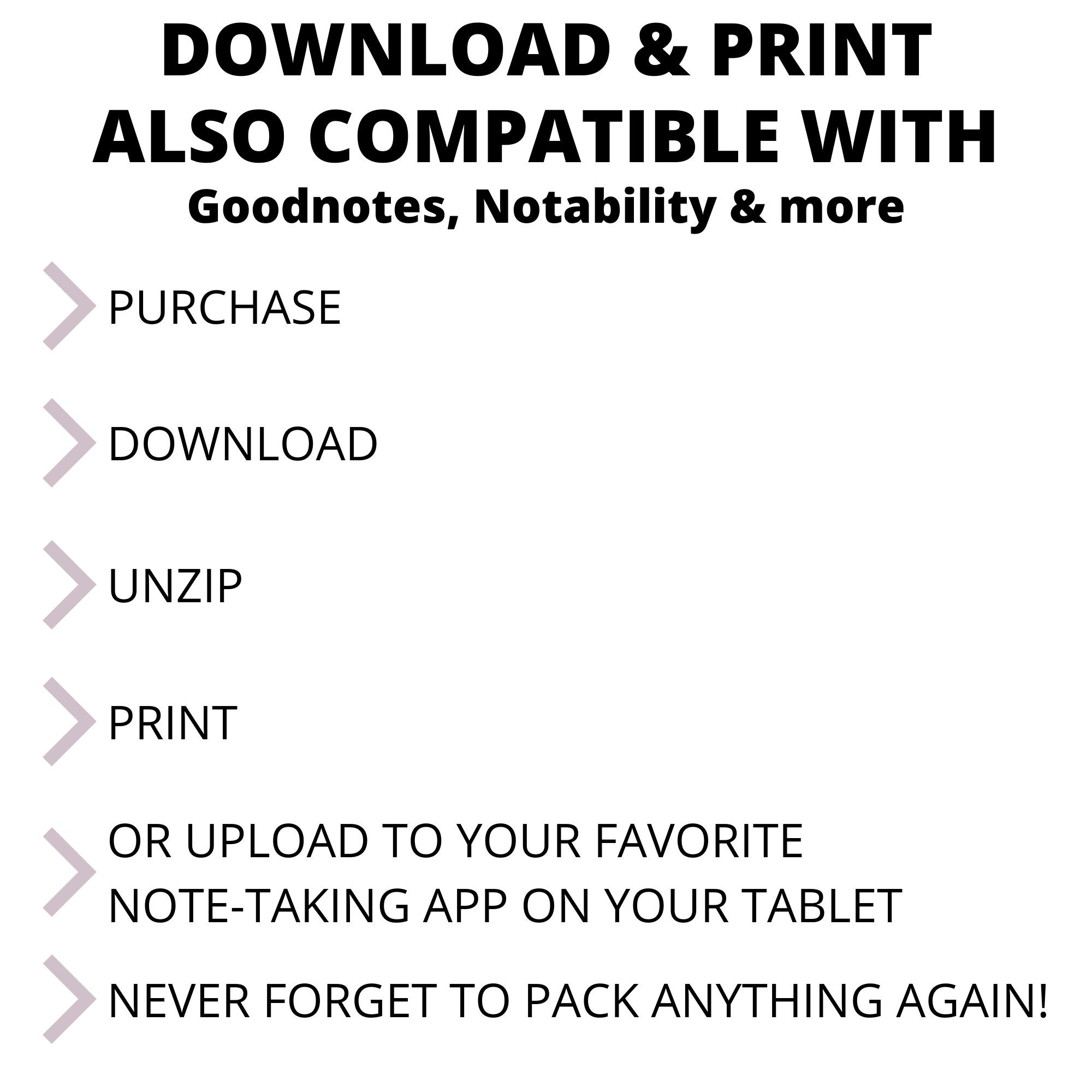 Travel Packing List, Compatible With Goodnotes, Notability and More ...