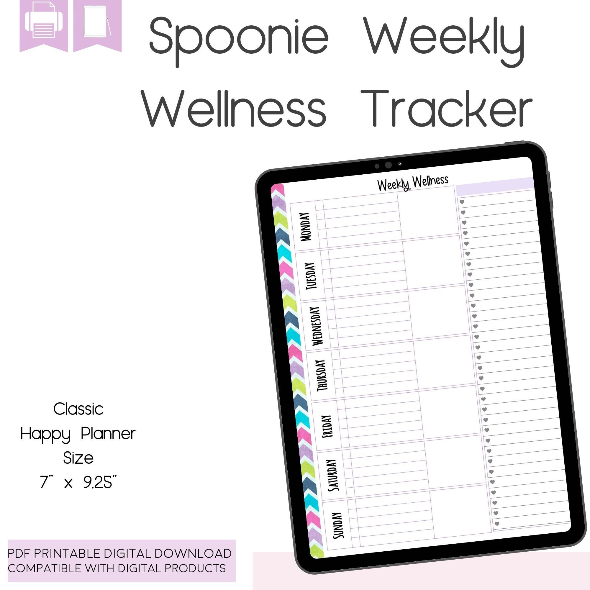 Spoonie Weekly Wellness, Spoonie Printable, Weekly Planner, Classic HP ...