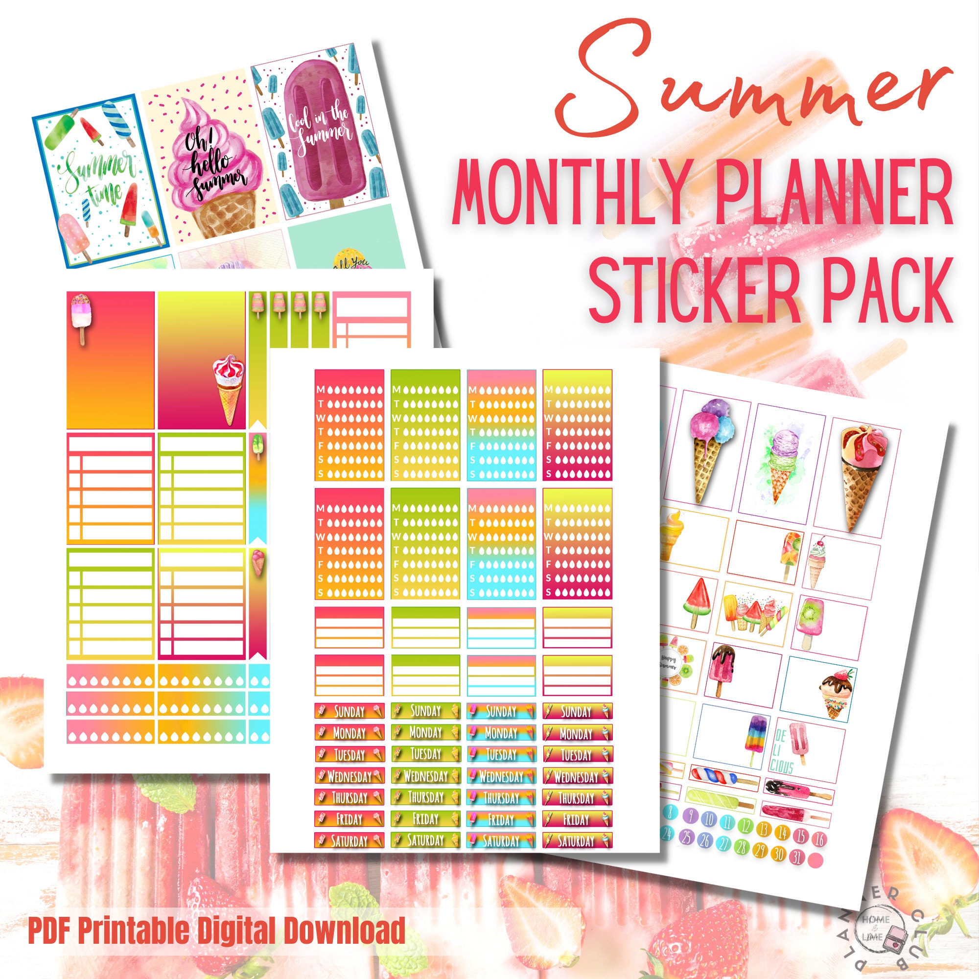 Printable Summer Monthly Planner Stickers Fits Happy Planner - Etsy