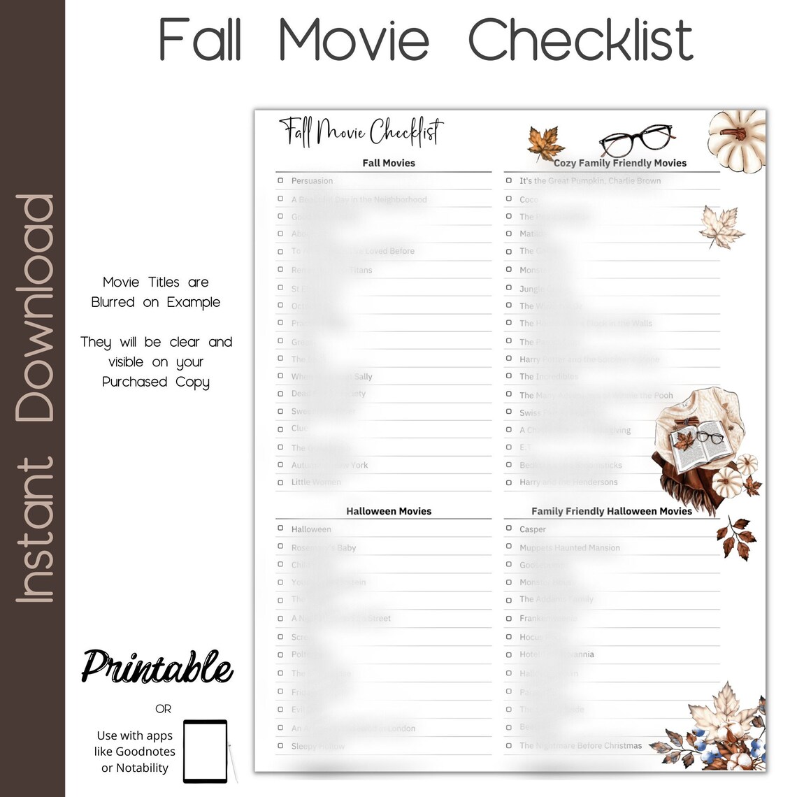 Fall Family Movie Night Checklist - Etsy