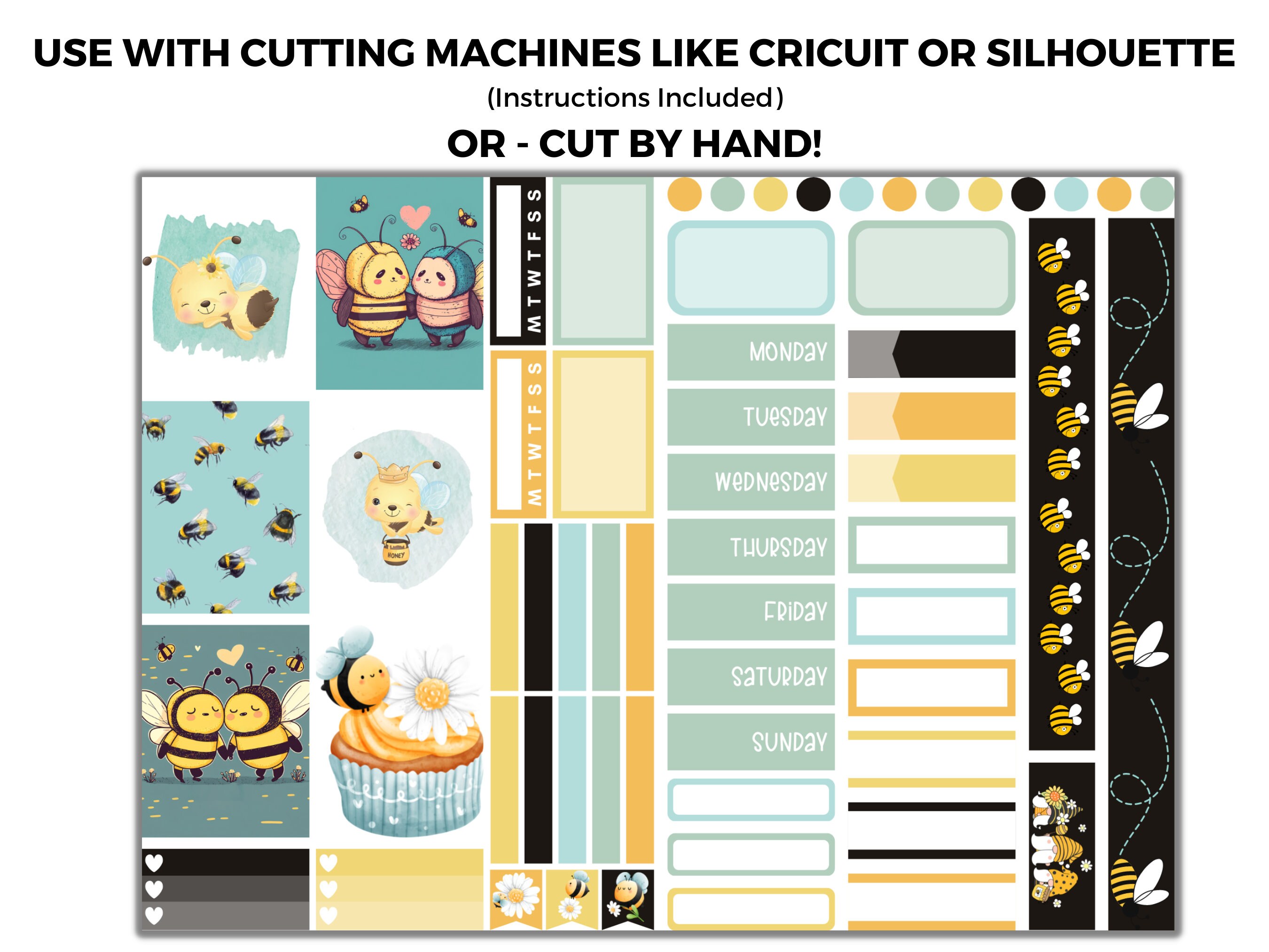 Printable and Digital Honeybee Planner Stickers Bee-themed Planner ...