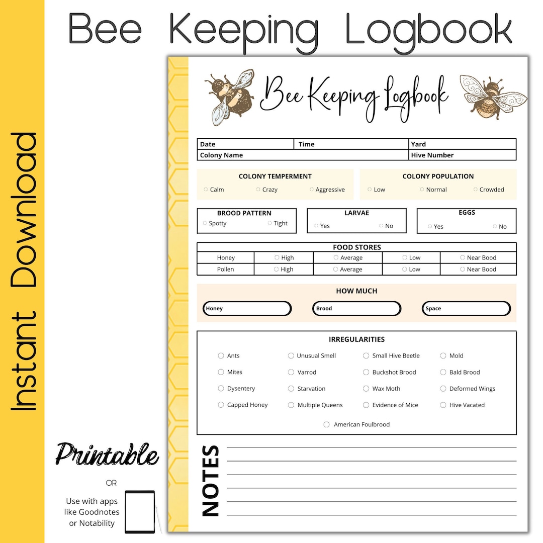 Bee Keeping Logbook, Template, Beekeeping Inspection Checklist - Etsy