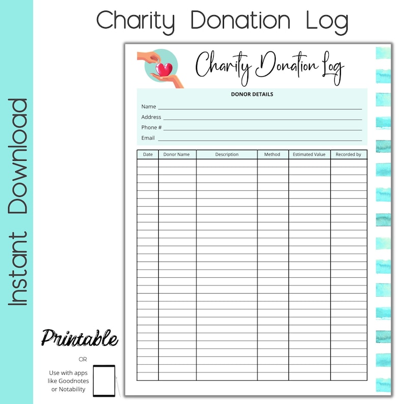 Charity Donation Log, Printable Donation Tracker - Etsy